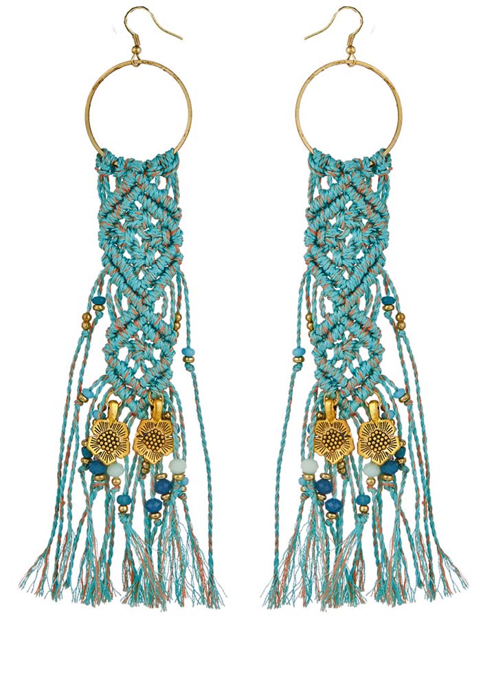 boho handmade macrame σκουλαρίκια Jafar τυρκουάζ | Perfectdress.gr